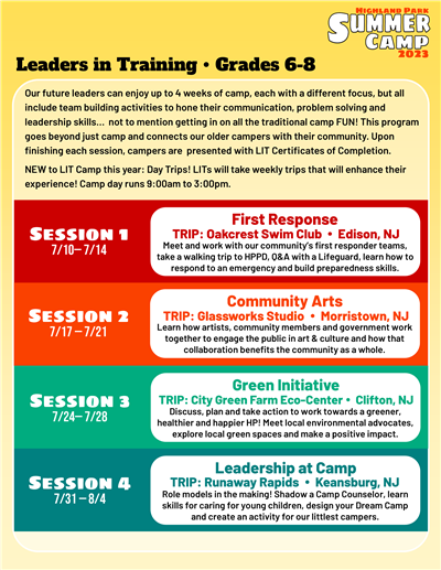 Highland Park Recreation: Leaders in Training (LIT) Camp (Grades 6-8)
